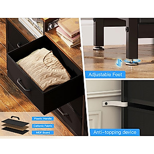 Casaottima Dresser for Bedroom with Charging Station, 52" Long Dresser with 8 Storage Drawers, Large Fabric Dressers Chests of Drawers with Shelves, Black and Vintage