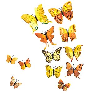 AKOAK 24 Pcs 3D Butterfly Wall Stickers, Double-Layer Wing Butterfly Art Decor Decals with Magnet and Double-Sided Adhesive for Room Home Nursery Decor,Yellow