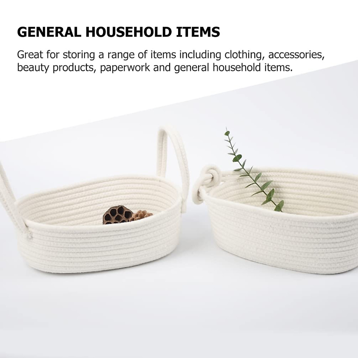 Artibetter Cotton Woven Basket Woven Cotton Rope Storage Basket Decorative Hamper Handled Nursery Shelf Baskets Desktop Makeup Cosmetics Organizers for Trinket Jewelry Toys Woven Gift Basket