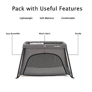 Lightweight Foldable Travel Crib, Portable Crib for Baby Travel, Portable Playard with Carry Bag for Infant Toddler Newborn(Grey)