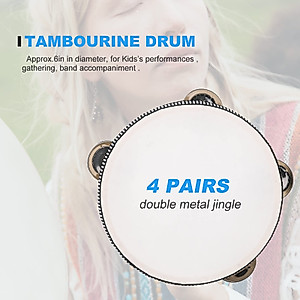 Tambourine for Adults Wooden Tambourine Hand Held Drum Bell Birch Metal Jingles Percussion Percussion Gift Musical Educational Instrument for Church Party(6 inch)