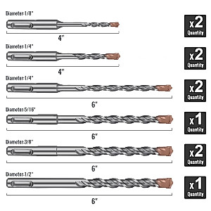 Owl Tools SDS Plus Rotary Hammer Drill Bit Set (10 Pack - 1/8", 1/4", 5/16", 3/8", and 1/2") Carbide Tipped - Perfect for Drilling Through Concrete, Cement, Stone, Brick, Ceramic Pots, & More!
