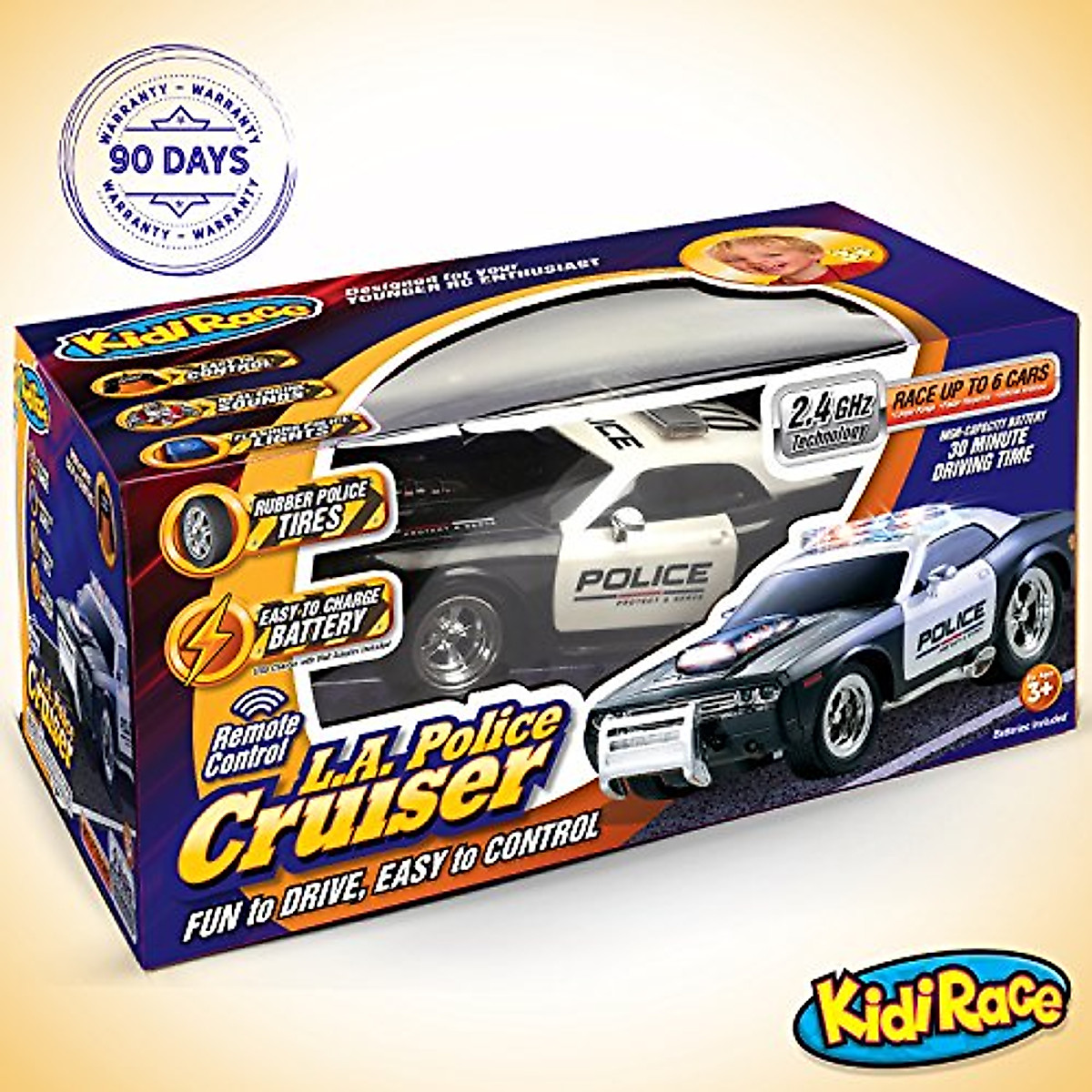 KidiRace Remote Control Police Car Toy with Lights and Sirens for Boys - Rechargeable Cop Car - Durable RC Police Car Toy for Kids 3 Years and Up