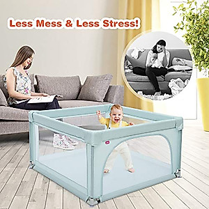 Costzon Baby Playpen, Extra Large Playard for Babies w/ 50 Ocean Balls, Infant Safety Gates with & Anti-Slip Suckers, Children's Fences with Breathable Mesh Walls, Toddler Play Yard (Blue)