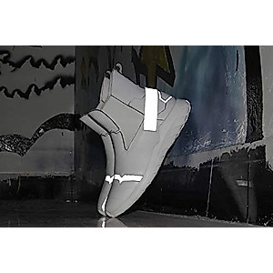 Soulsfeng High Top Sneakers Reflective Shoes Leather Splicing Lightweight Non Slip Walking Shoes White Women Size 9.5 Men Size 8