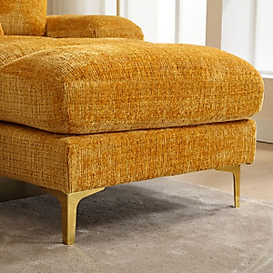 LUCKHAO Modern Large Sectional Sofa with 2 Chaises Lounges, U-Shaped Sectional Couch, Metal Legs, Comfy Deep 4 Seats Upholstered Living Room Furniture(Yellow)