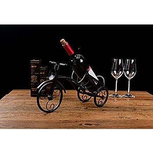 Asian Home Bicycle Wine Bottle Holder Desktop Bike Wine Rack Freestanding Countertop Bottle Holder for Wine Storage, Metal, Black Colored