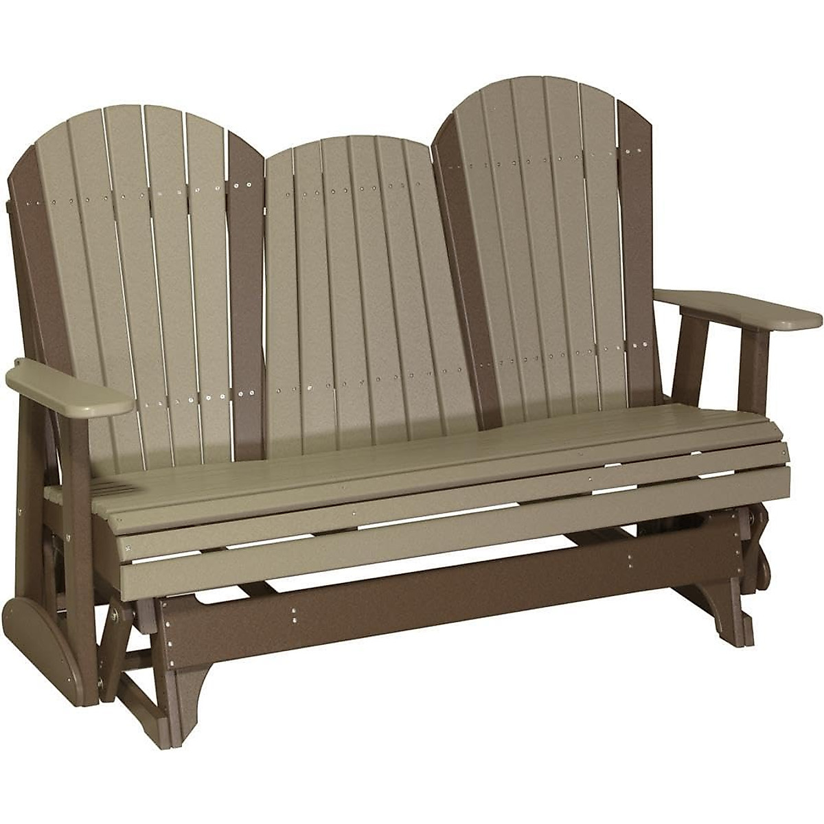 LuxCraft 5' Adirondack Double Glider Bench, 2 Person Glider Chair, Outdoor Glider Bench, Outdoor Loveseat Glider (Weatherwood on Chestnut Brown)