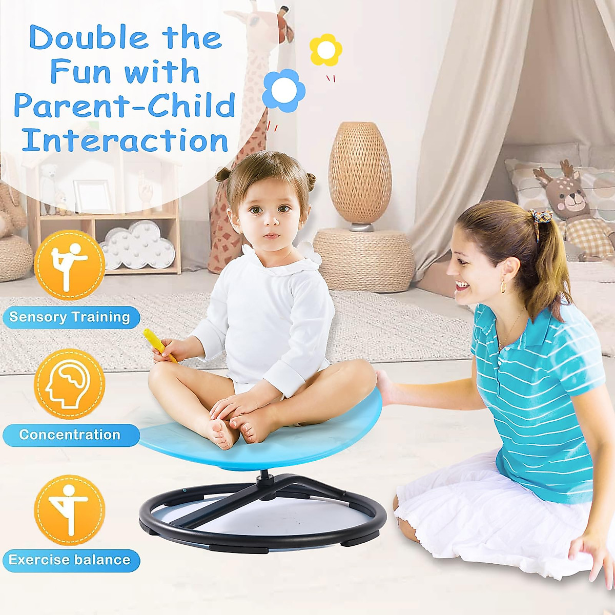 Fanboxk Kids Sensory Swivel Chair,Autism Sensory Spinning Chair for Kids,Sensory Spinning Toy Chair,Kids Coordination Sensory Swivel Products for Ages 3 Years and UP,Training Body Coordination(Blue)