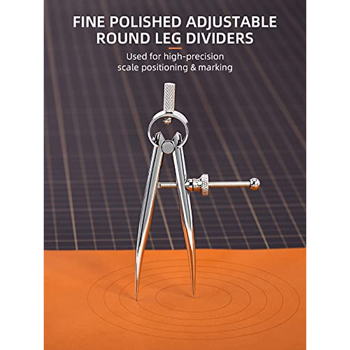 WUTA Spring Wing Divider 304 Stainless Steel Precision Scriber Caliper Tool Metal Dividers Adjustable Spacing Compass High Polished Round Leg for Drawing Circles, Leather Craft, Jewelry Design (Small)