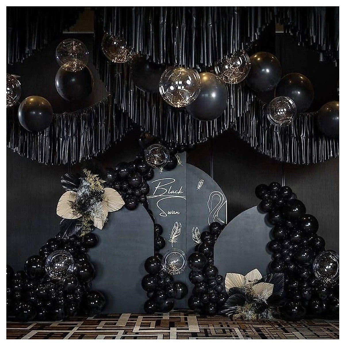 HOUSE OF PARTY Black Balloon Garland Kit - 5/12/18 Inch | Black Latex Balloons Different Sizes Pack for Halloween Birthday Party Decorations