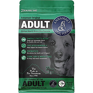 Annamaet Original Adult Formula Dry Dog Food, 23% Protein (Chicken & Brown Rice), 5-lb Bag