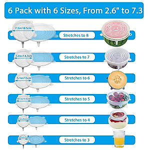 Bntyok 6pcs Silicone Stretch Lids 6 Sizes Round Reusable Silicone Bowl Covers BPA-free Keep Food Fresh Silicone Food Covers for Various Food Containers & High and Low Temperature Scenarios