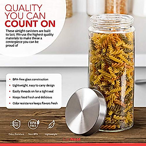 EATNEAT Set of 2 Large Glass Food Storage Containers for Pantry Jars - Tall Glass Kitchen Canisters with Sealed Jar Lids for Pasta Containers, Glass Flour and Sugar Containers, 72 oz Storage Jar Set