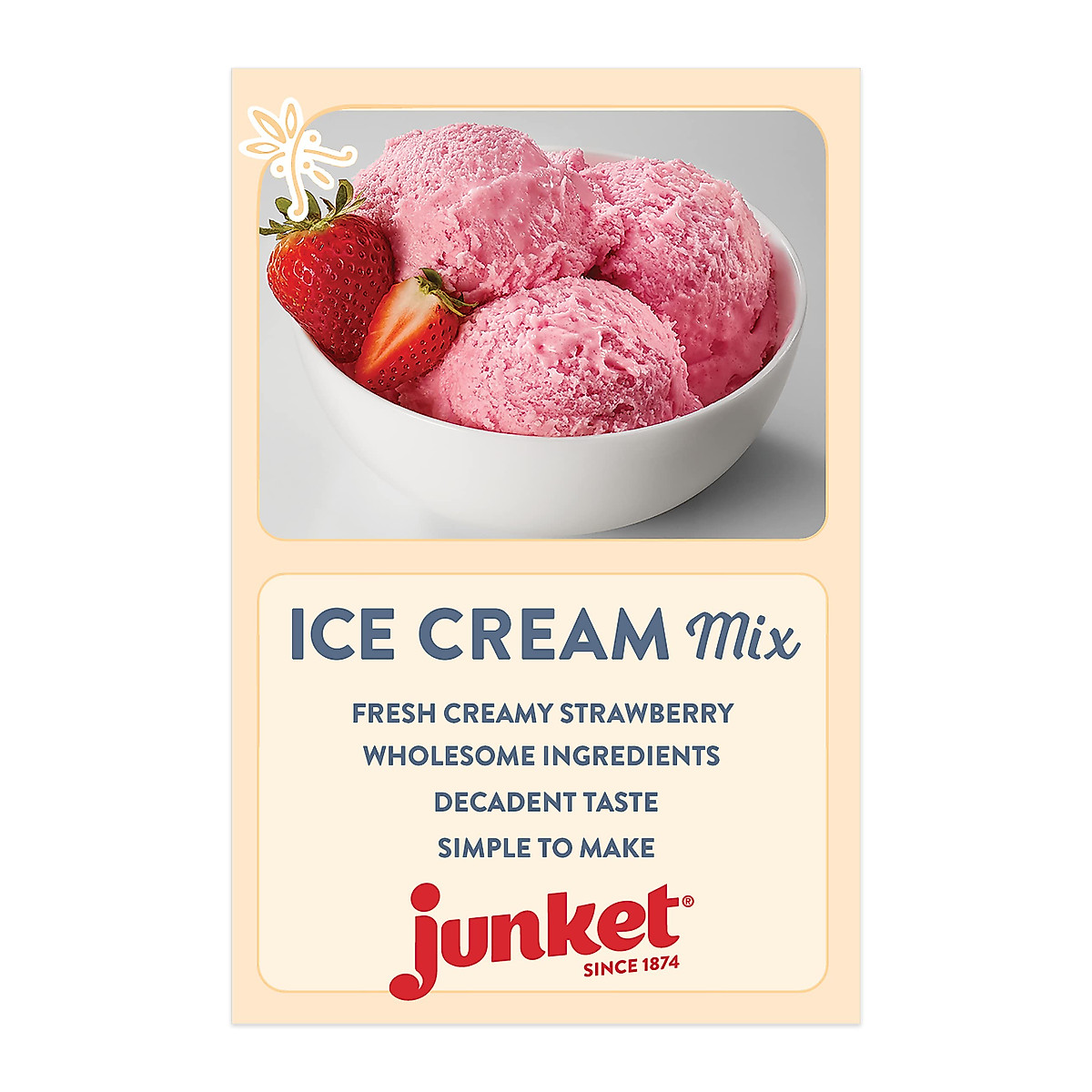 Junket Strawberry Ice Cream Mix: Makes 6 Quarts Old Fashioned Homemade Ice Cream for Ice Cream Maker or Hand Stir - Just Add Milk and Cream, Chill, and Enjoy. Quick and Easy! 4 oz Box of Powdered Ice