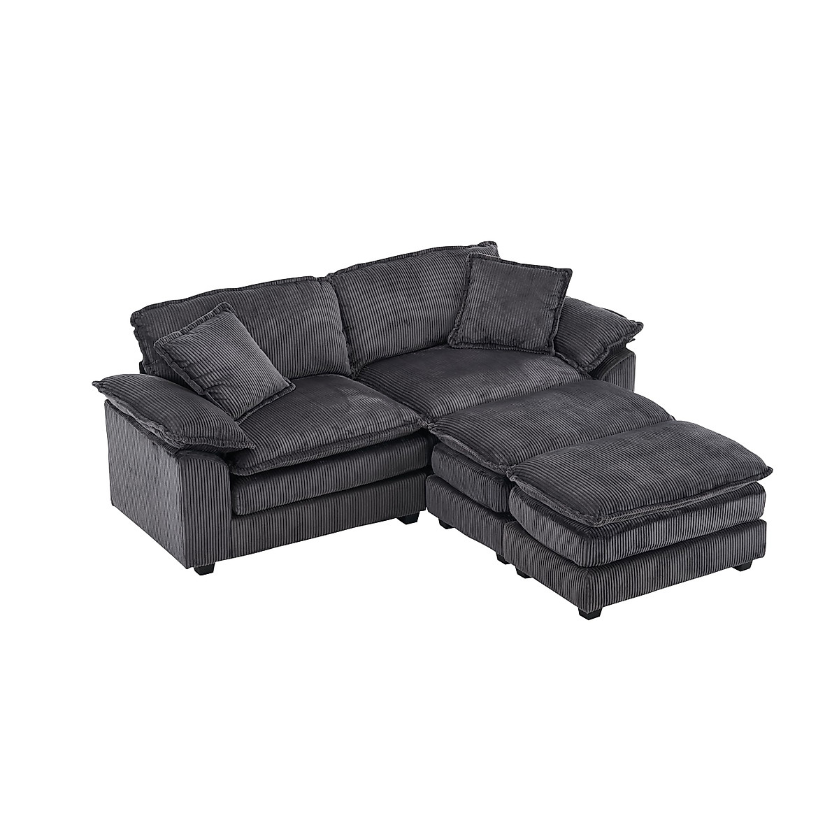 Free Combination Convertible Modular Sectional Sofa Cloud Couch, Comfy Corduroy Double-Upholstered Sleeper Sofa,84.6" Wide Loveseat Couches with Moveable Ottomans and Detachable Pillow-top Armrest