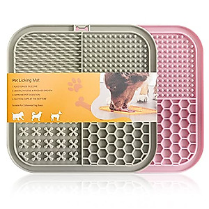 Ulmpp Dog Lick Mat with Suction Cups Dog Slow Feeders Dog Licking Mat Pet Mat Anxiety Relief Dog Cat Lick Training Licking Mat for Food, Yogurt, Peanut Butter Set of 2 (Grey & Pink)