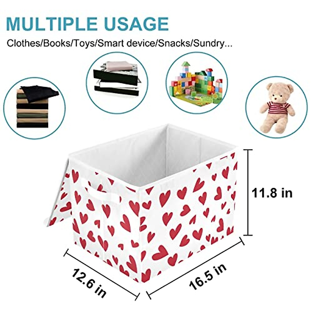 CaTaKu Heart Red Cute Storage Bins with Lids and Handles, Fabric Large Storage Container Cube Basket with Lid Decorative Storage Boxes for Organizing Clothes