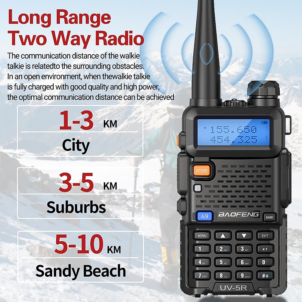 Baofeng UV-5R Ham Radio Handheld Dual Band Long Range Walkie Talkie for Adults Bafeng Portable Radio Two Way Radio Walkie Talkies with Full Set (Black 1Pack)