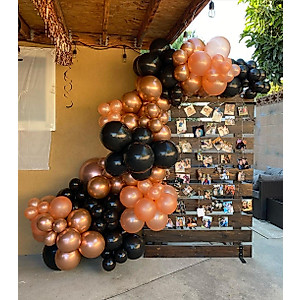Kelfara Rose Gold and Black Balloons 60Pcs 12 inch Matte Black Rose Gold and Confetti Latex Balloon Bulk for Birthday Party Bridal Shower Wedding Engagement Anniversary Prom Decorations