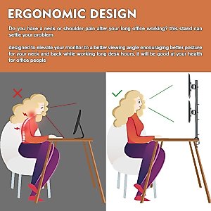 Hemudu Dual Monitor Articulating Desk Mount Arm Stand - Vertical Stack Screen Supports Two 13 to 34 Inch Computer Monitors with C Clamp