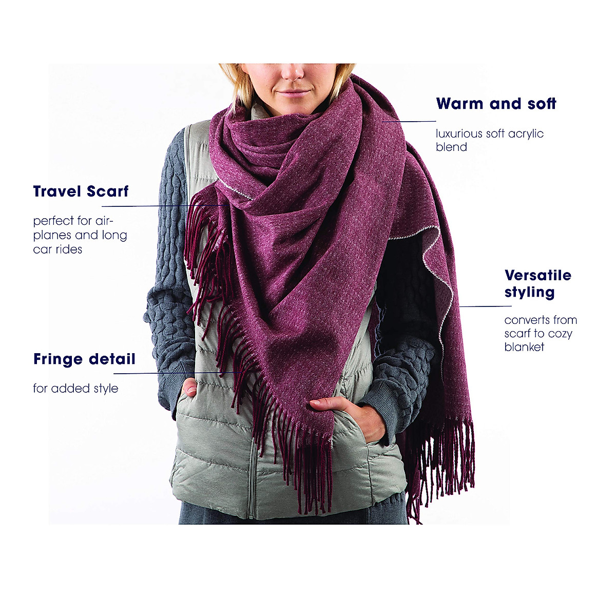 isotoner Women's Large Blanket Cold Weather Soft and Warm Travel Scarf