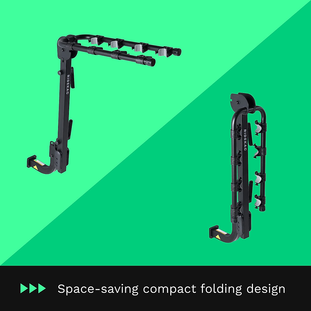 KAC Ride S4 Hitch Mounted 4-Bike Suspension Rack, Quick Release Handle, Double Folding, Smart Tilting Design, RV Use Prohibited, 2" Hitch