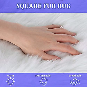 Molain 25 cm Small Rugs Fluffy Faux Fur Chair Pad Cover Rug Fuzzy Cushion Photography Props Background Nail Mat Carpet Christmas Party Decorative Home Living Room Sofa Bedroom Floor (White Square)