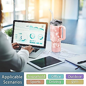 TEAMVV 40 oz Tumbler with Handle and Straw Stainless Steel Vacuum Insulated Tumbler Tea or Iced Coffee Mug for Hot or Cold Beverages 40 oz Tumbler with Handle(Peach Tie Dye)