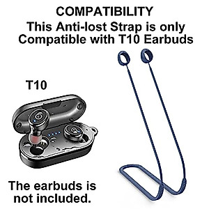 smaate Anti-Lost Strap Compatible with TOZO T10 Earbuds, Soft Silicone Cord for Sports, Black