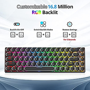 Ussixchare Retro Typewriter Mechanical Keyboard 60 Percent Gaming Keyboard RGB Backlit 68 Keys Punk Keyboard Wired with Blue Switch, Round Keycaps for Windows/Mac/PS4/PS5/Xbox
