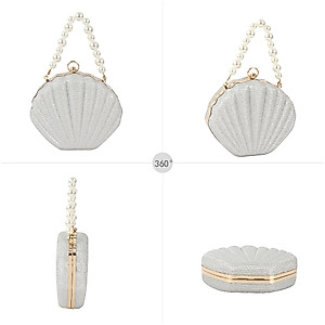 Women Mini Sequins Seashell Clutch Pearls Top-Handle Bag Chain Strap Cross-body Bag