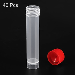 PATIKIL 20mL Plastic Test Tubes, 40 Pack Frozen Test Tube Vial Container Storage Screw Cap for Lab Laboratory Science, Red Clear