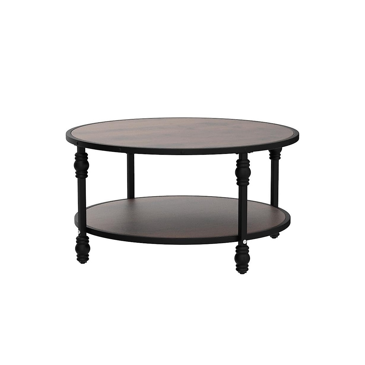 IDEALHOUSE Round Coffee Table for Living Room Rustic Center Table with Storage Shelf Wood Circle Coffee Table with Sturdy Metal Legs, Easy Assembly