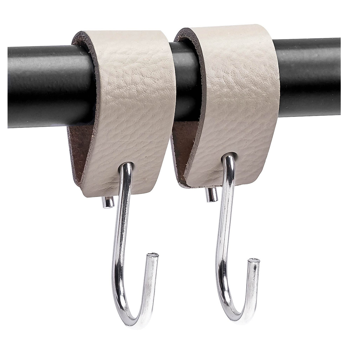 Brute Strength - Multifunctional Leather S-Hooks - Light Gray - 2 Pieces - S Shaped Hooks - Coat Hook - Leather Hooks - Leather s Hooks - Black s Hooks - Kitchen Hooks