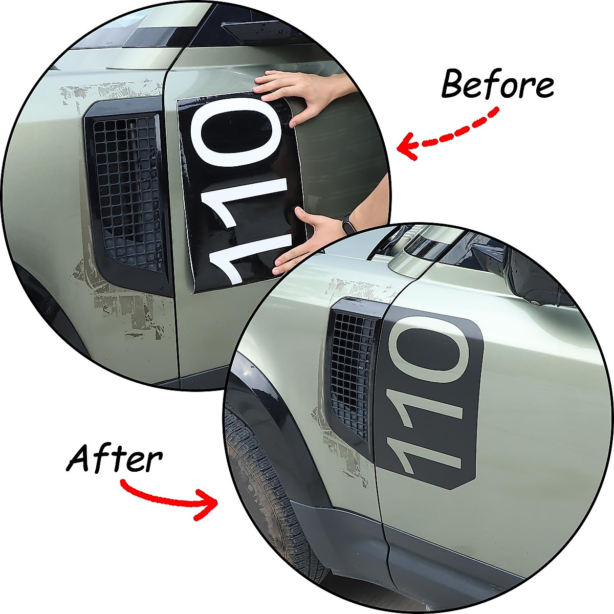 Black & Carbon Fibre Tecture Car Vinyl Decal Front Fender Stickers Section Side Scuttles Compatible for Land Rover Defender 130 110 90 2020 2021 2022 2023 2024 PVC Accessories (for 110, Black)