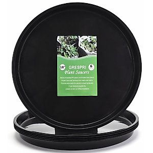 GRESPRI 18 Inches Sturdy Black Plant Saucers 6 Packs Heavy-Duty Large Plant Trays, Durable Plant Pot Containers, Plastic Plant Drip Trays for Indoor/Outdoor Plants. (16.2 inches in Base)