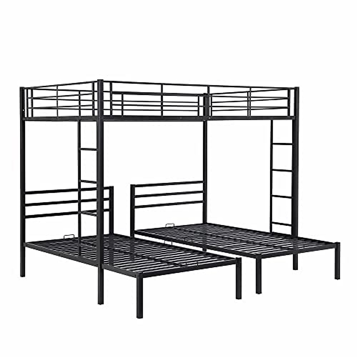Lifeand Full Over Twin&Twin Size Bunk Bed with Built-in Shelf, Black
