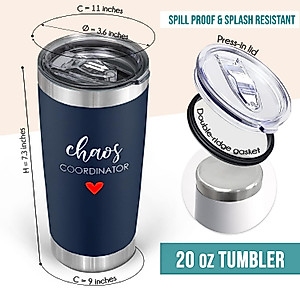 CHICKOR Chaos Coordinator Tumbler 20oz - Funny Gifts for Women, Stainless Steel Insulated Cup with Lid & Straw, Travel Mug for Work, Boss, Coworker, Mom, Strong Women Gifts
