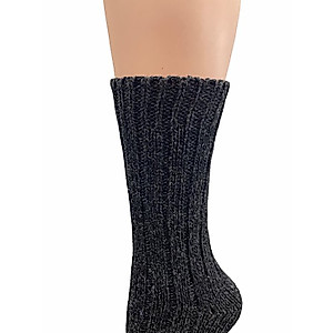 Sierra Socks Women's Thick Hiking Warm Wool Crew Socks (Black/Charcoal, Large)