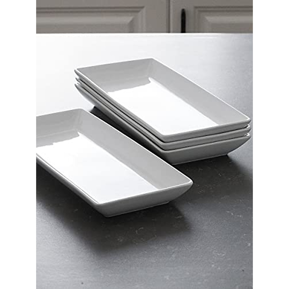 LAUCHUH Porcelain Serving Platter Rectangular Plate / Tray for Party, 14-Inch Large White Microwave And Dishwasher Safe Set of 4