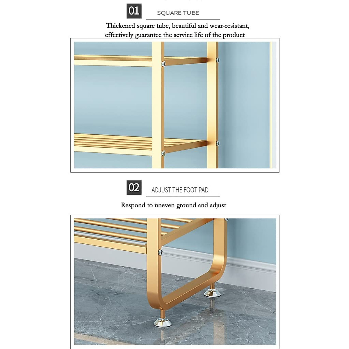 HEXEH Shoe Rack 3-Tier Shoe Rack, Metal Shoe Storage Organizer Shelf, Large Capacity, Space Saving, Ideal for Entrance Living Room Bedroom Dorm Shoe Storage Rack Shoe Storage Cabinet