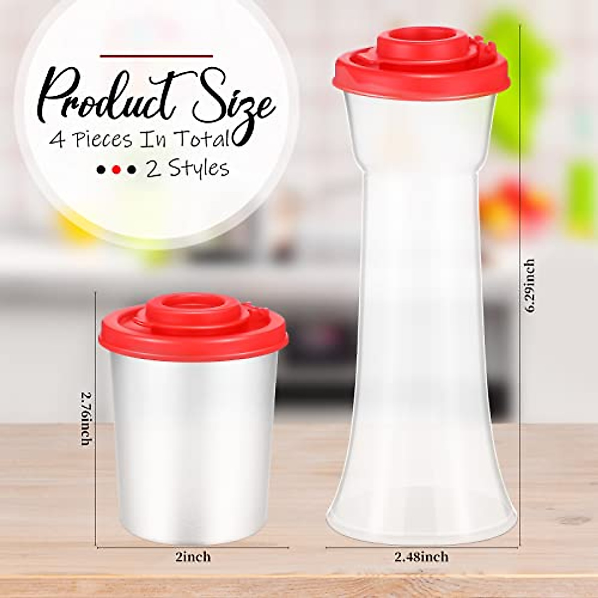 4 Pieces Salt and Pepper Shaker Set Hourglass Picnic Salt and Pepper Shakers Plastic Airtight Spice Jar Dispenser Moisture Proof Salt and Pepper Shakers with Lids for Camping Outdoors Kitchen Lunch