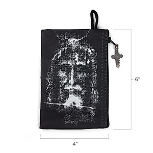Catholic Rosary Pouch, Shroud of Turin & the Lord's Prayer, 4" x 6" Jewelry & Coin Purse with Cross, Small Woven Tapestry Icon Bag, Bolsa de Rosario Católico para Joyería