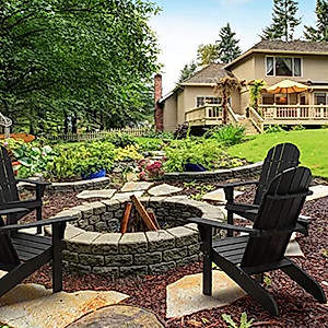 PolyTEAK Traditional Adirondack Chair, Real Wood Look, All Weather Plastic Outdoor Chairs for Firepit, Campfire, Patio, Pool, Easy Assembly with Comfortable Seat for Long Relaxation - Black