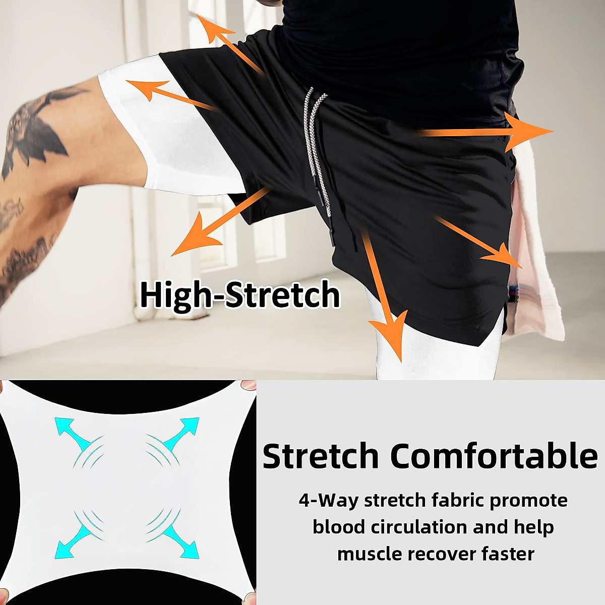 OEBLD Mens Athletic Shorts 2-in-1 Gym Workout Running 7'' Shorts with Towel Loop Black