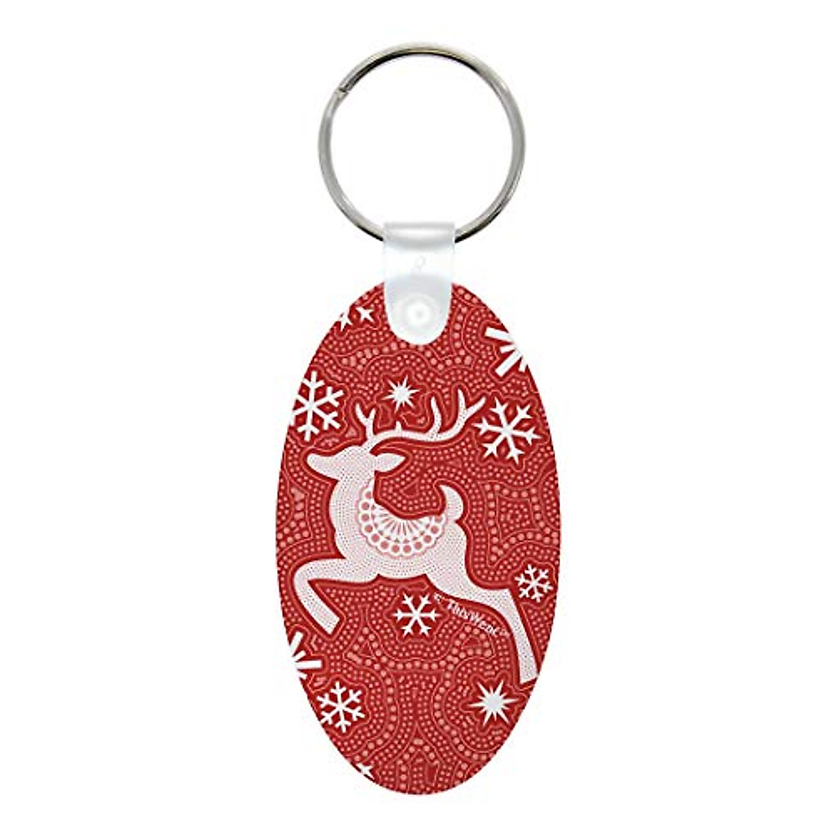 Stocking Stuffer Keychain Winter Holiday Reindeer Theme 2-Pack Aluminum Oval Keychain