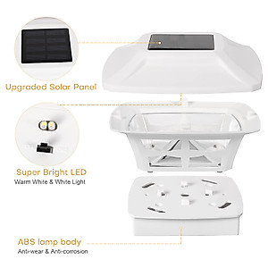 Solar Post Lights Outdoor 4x4 Post Cap Lights 4 Packs LED Deck Fence Light Waterproof Square Landscape Fence Lights for 4x4 PVC Vinyl Wood Post Garden Patio Yard Walkway White