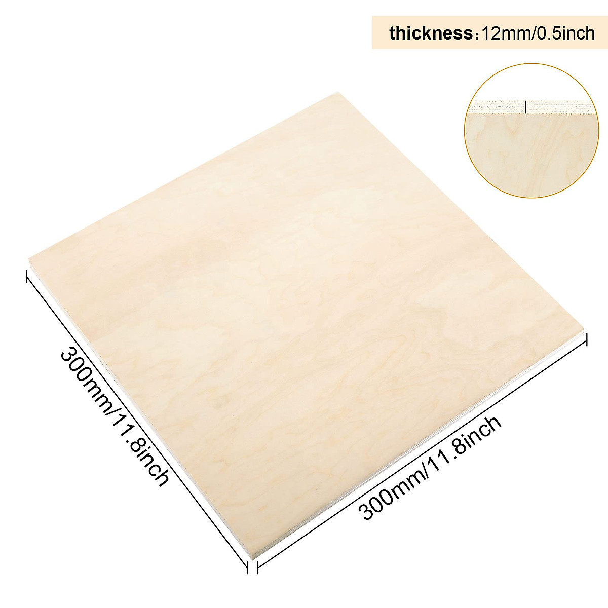 CertBuy 12" x 12" Plywood Board 1/2 Thick, 4 Pack Plywood Squares, Baltic Birch Plywood for Laser Projects, Arts and Crafts, DIY