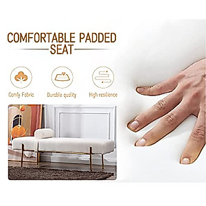 Guyou 55" White End of Bed Bench, Modern Faux Fur Upholstered Ottoman Bench Seat with Gold Legs, Fuzzy Long Bench for Bedroom Living Room Foyer Indoor Entryway (White)